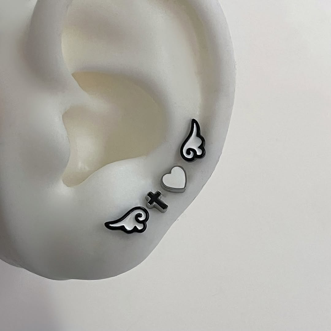 Black and white heart cross wing full piercing set – TOOFOOFEEFA