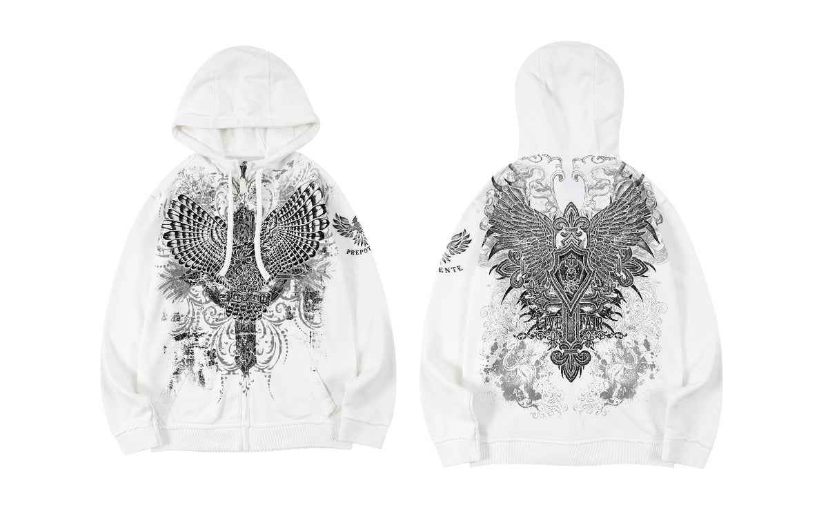 Embroidery owl zip up hoodie white – TOOFOOFEEFA