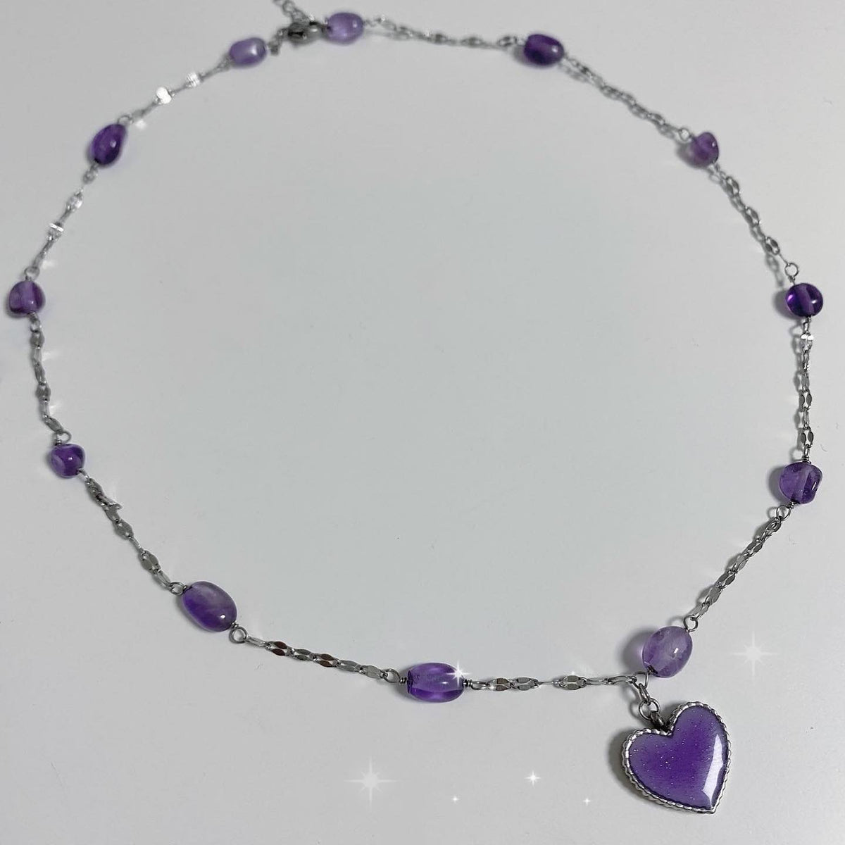 Purple heart stone amethyst gemstone necklace – TOOFOOFEEFA