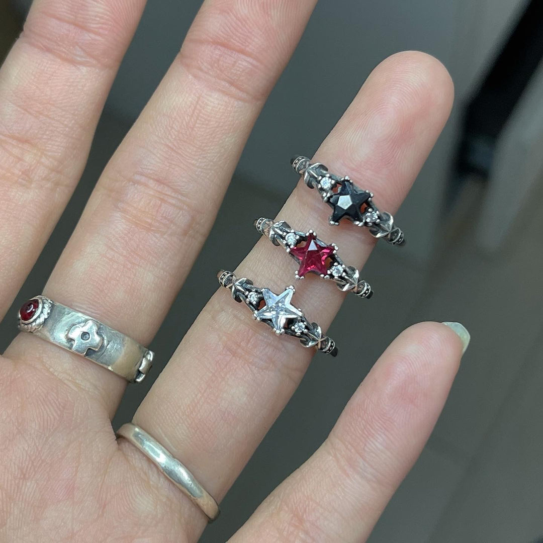 Pink red star sterling silver chrome ring – TOOFOOFEEFA