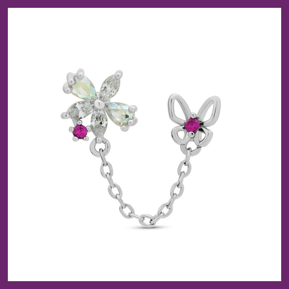 Floral butterfly double chain piercing – TOOFOOFEEFA