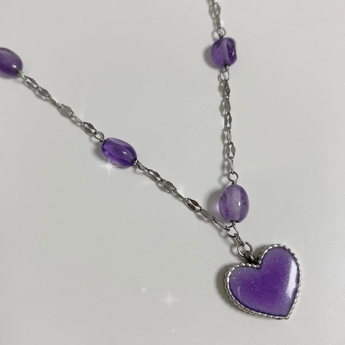 Purple heart stone amethyst gemstone necklace – TOOFOOFEEFA